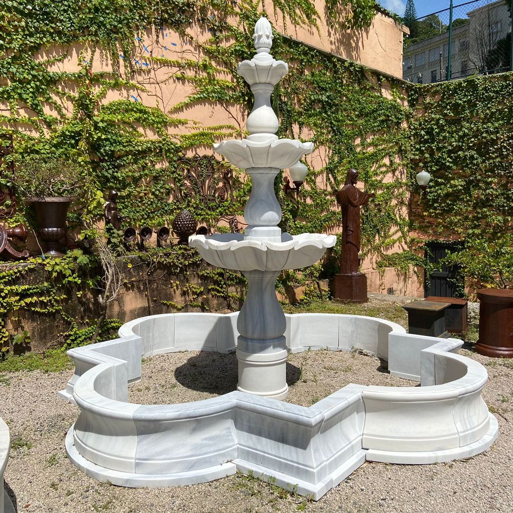 Chafariz 3 Pratos com Lago Mármore Branco 315cm - FMP209. Compre já ...